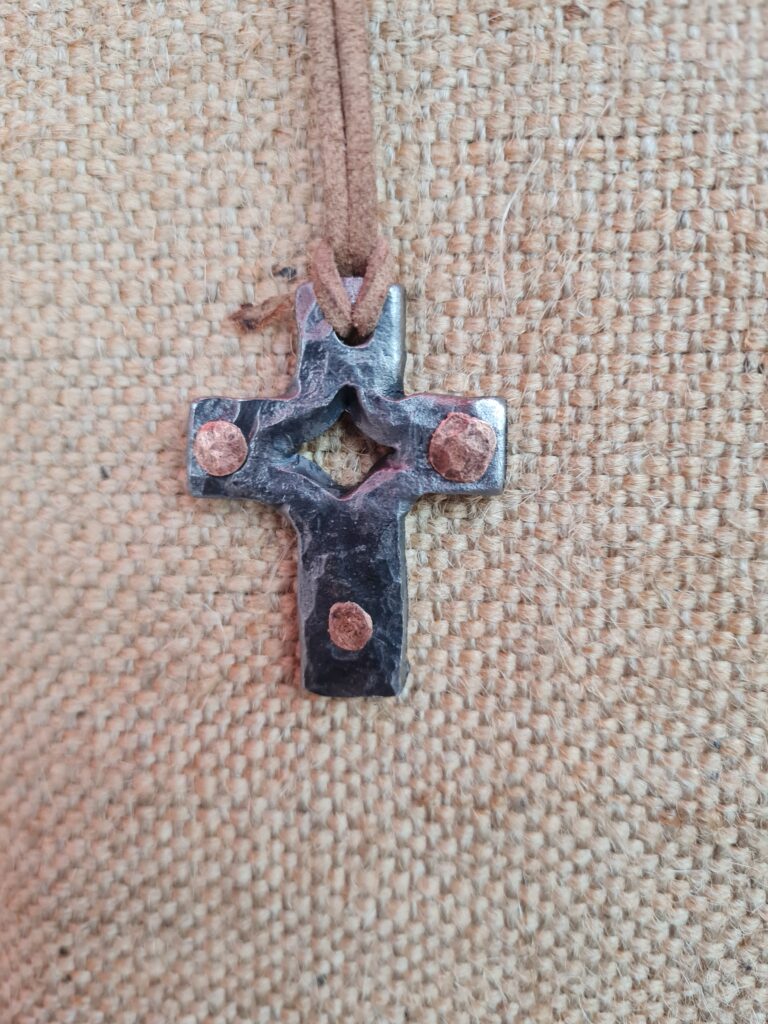 Hand Forged Cross Pendant With Copper Rivets - Soulful Iron